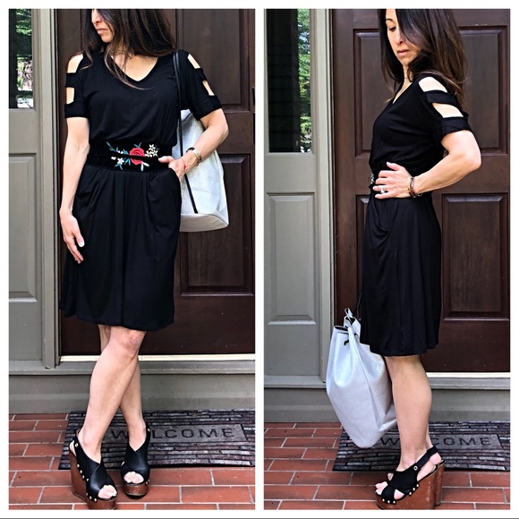 Dresses | Black Ladder Cut Side Pocket Midi Dress | Poshmark